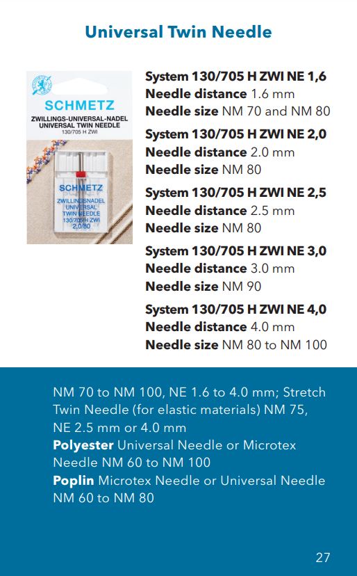 Schmetz TWIN Needles - Various Sizes (Please Select Size) - Ackroyd and ...