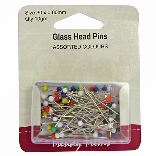 Glass Head Pins - 10 Grams (30 x 0.60mm) - Ackroyd and Adams Ltd